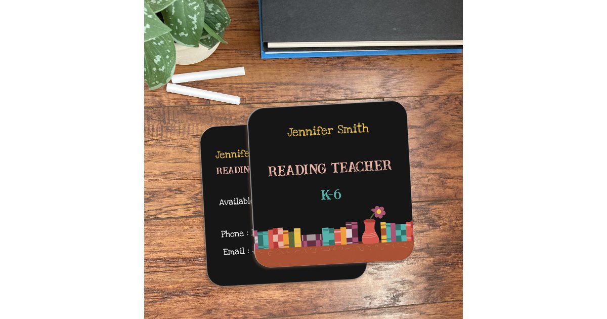 School Librarian Black Contact Cards with Books | Zazzle