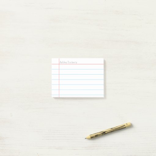 School Lined Paper Blue with Red Teacher Name Post-it Notes | Zazzle