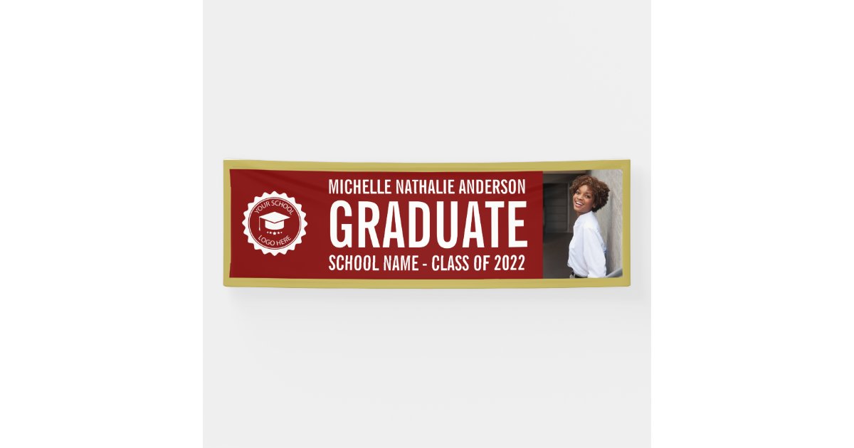 School logo Graduation Photo Party Maroon and Gold Banner | Zazzle