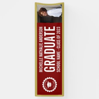 School logo Graduation Photo Party Maroon and Gold Banner | Zazzle