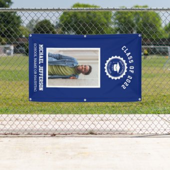 School logo or mascot Blue Photo Graduation Banner | Zazzle