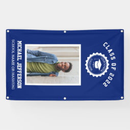 School logo or mascot Blue Photo Graduation Banner | Zazzle