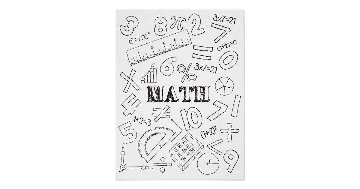 School Math Teacher Doodle Math Art Coloring Schoo Poster | Zazzle