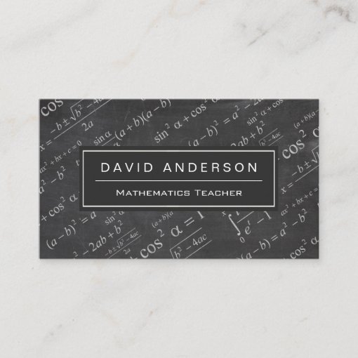 School Math Teacher Mathematics Formula Chalkboard Business Card | Zazzle