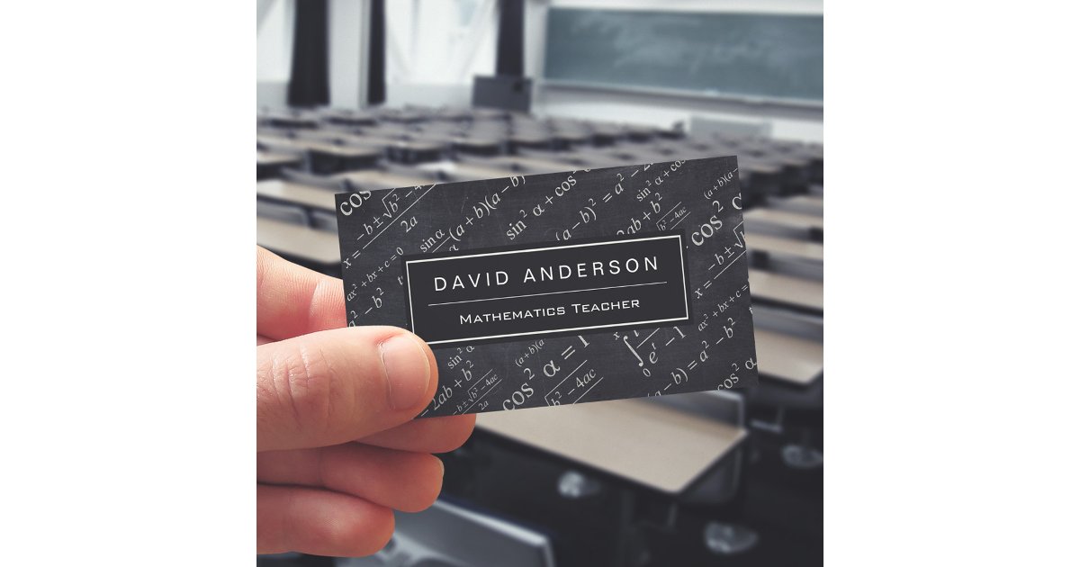 School Math Teacher Mathematics Formula Chalkboard Business Card | Zazzle