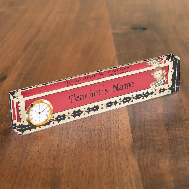 School Monkey Teachers cartoon name plate | Zazzle