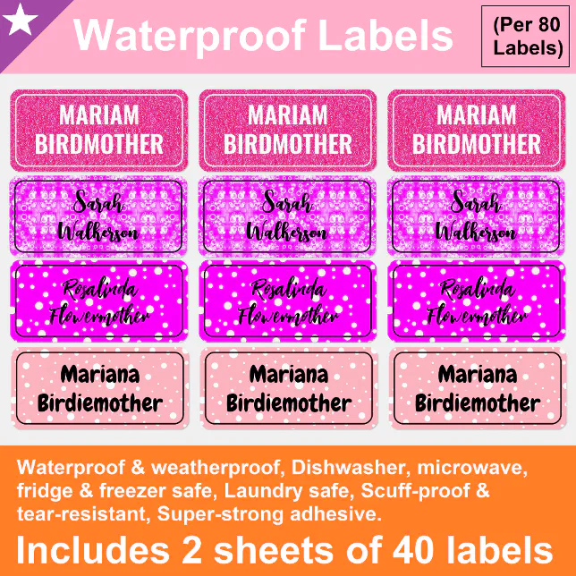 School Name Font, Pink Girl's School Clothing Kids' Labels | Zazzle