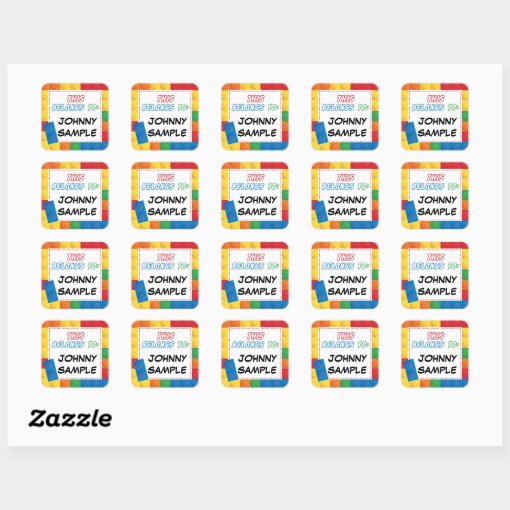 School Name Label Sticker Square Tag Blocks | Zazzle