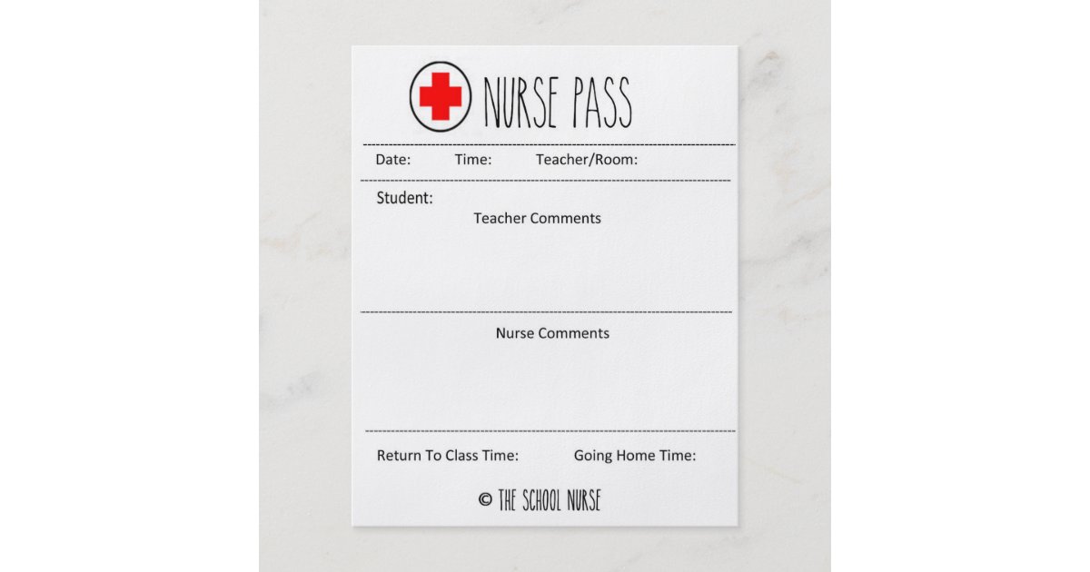 School Nurse Pass For The School Setting Flyer Zazzle