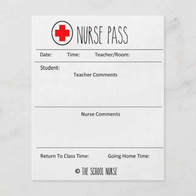School Nurse Pass for the School Setting Flyer | Zazzle
