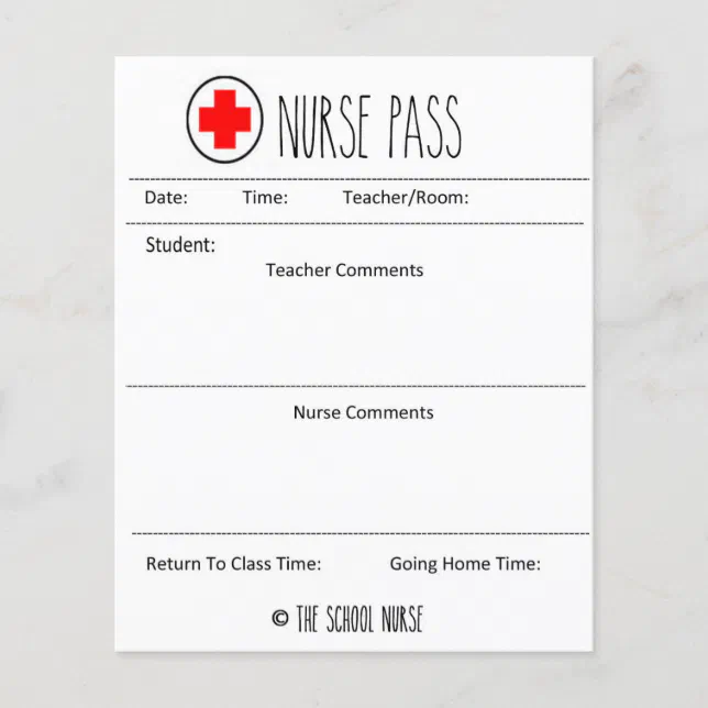 School Nurse Pass for the School Setting Flyer | Zazzle