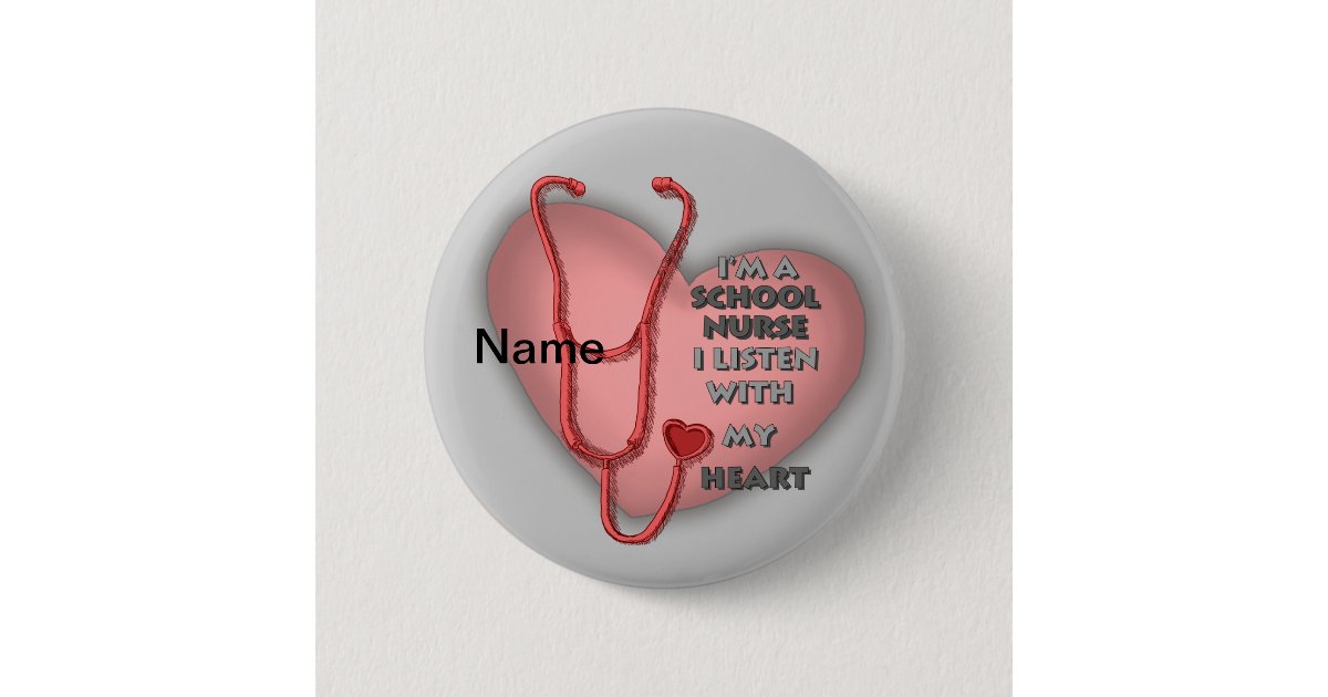 School Nurse Red Heart pin button | Zazzle