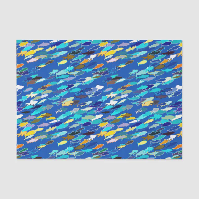 School of Fish, Dark Blue, White and Turquoise Tissue Paper | Zazzle