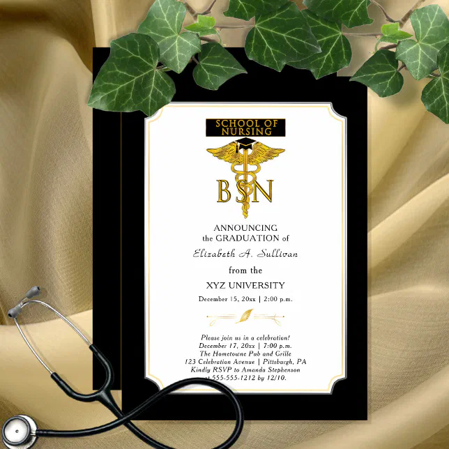 School of Nursing Nurse BSN Graduation Invitation | Zazzle