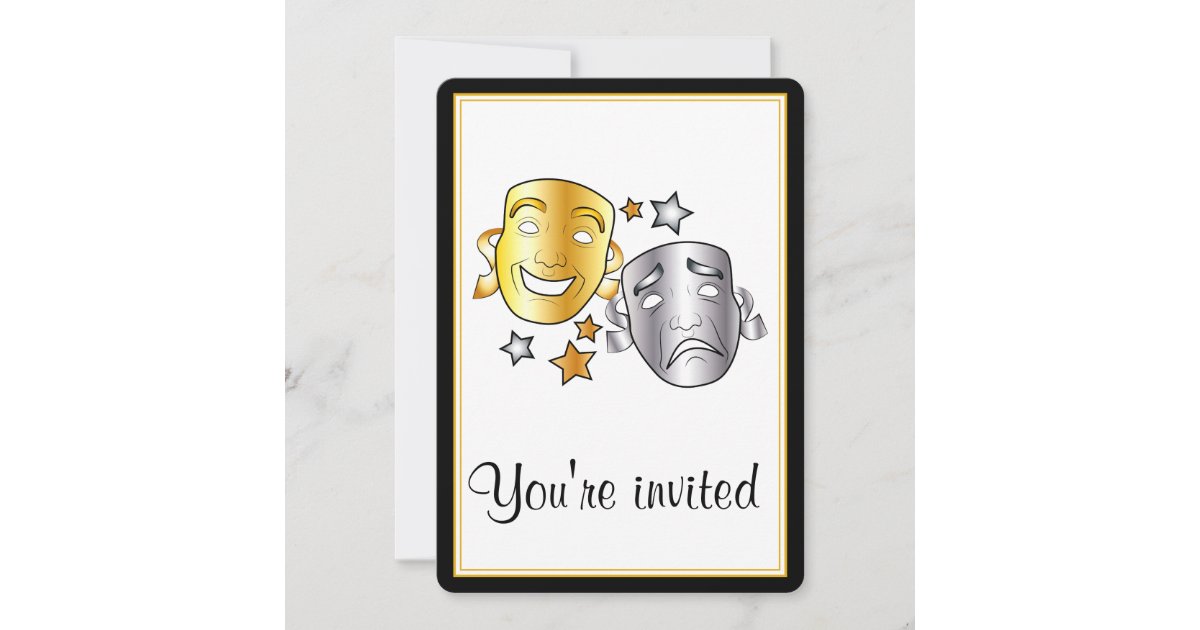 School Play Invitation with Drama Masks | Zazzle