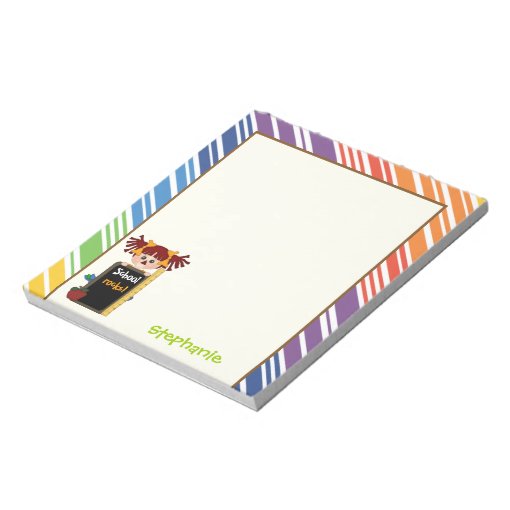 School rocks! Girl with chalkboard Back to school Notepad | Zazzle