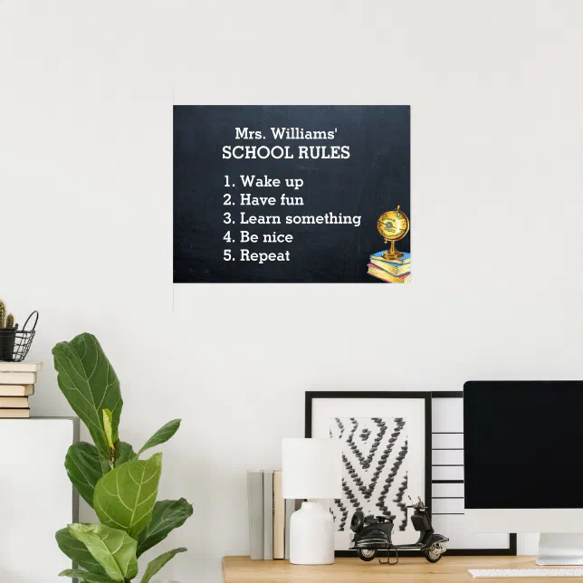 School Rules Chalkboard Classroom Poster | Zazzle