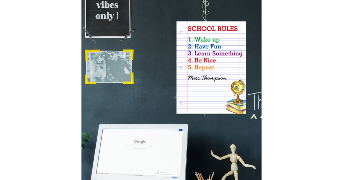 School Rules Lined Paper Personalized Classroom Poster | Zazzle