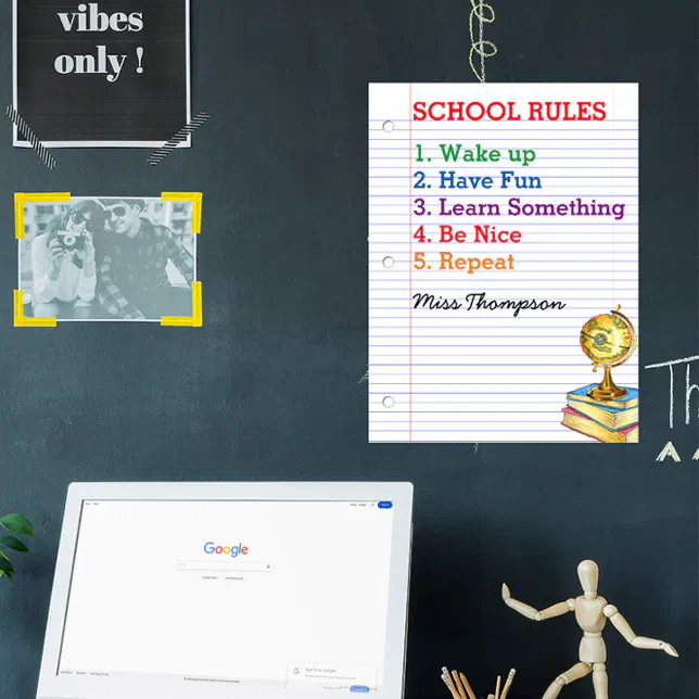 School Rules Lined Paper Personalized Classroom Poster | Zazzle