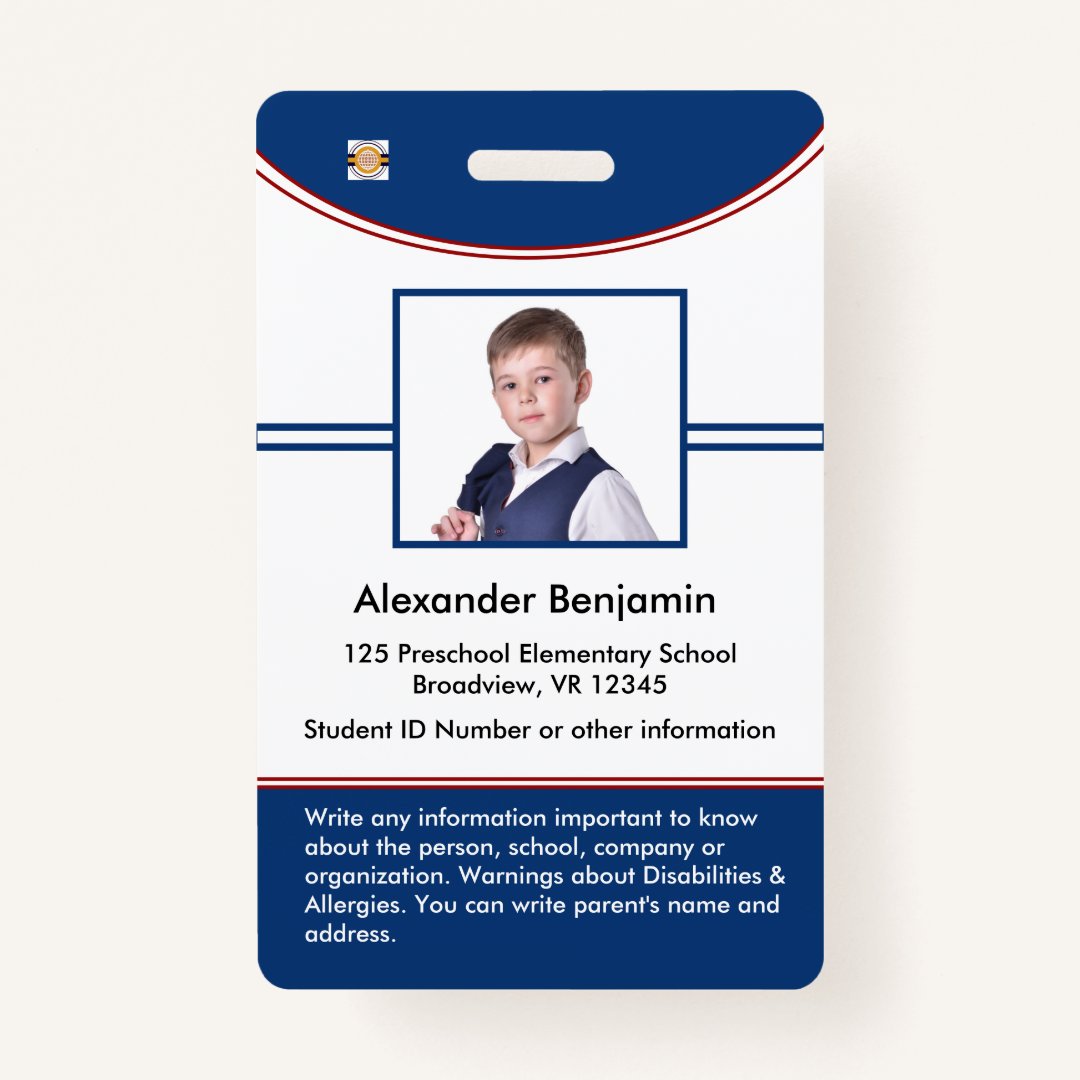 School Student Boy Girl ID Identification Card Badge | Zazzle