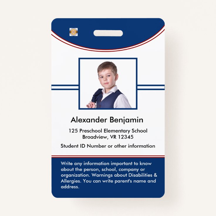 School Student Boy Girl ID Identification Card Badge | Zazzle