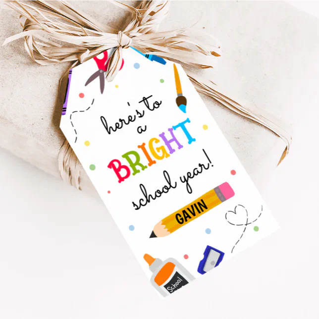 School Supplies Bright School Year Favor Tags | Zazzle
