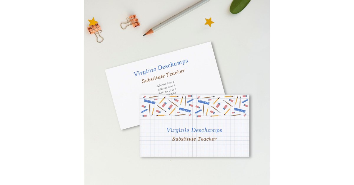 School Supplies & Grid Sheet Substitute Teacher Business Card | Zazzle