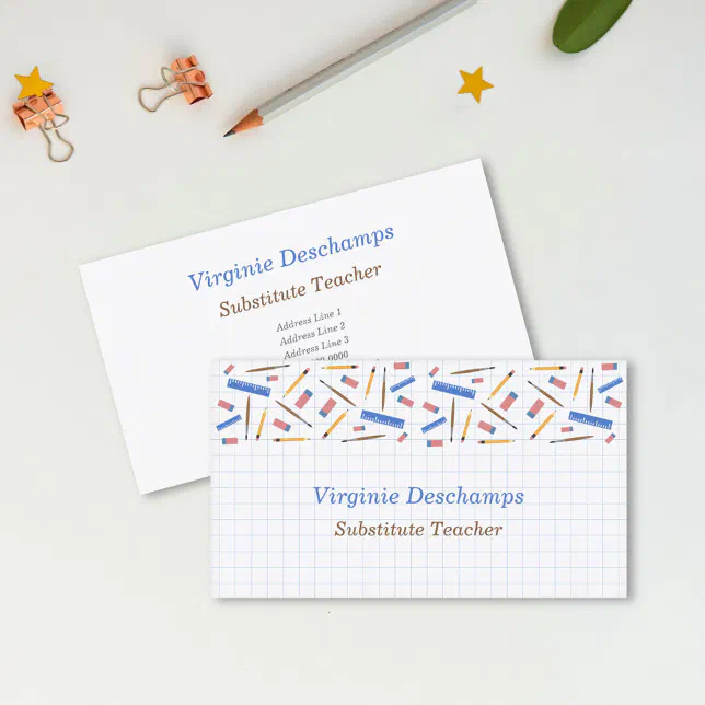 School Supplies & Grid Sheet Substitute Teacher Business Card | Zazzle