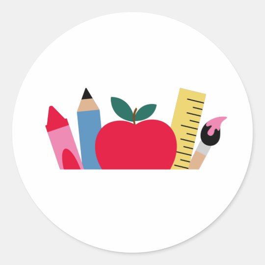 School Supplies Pocket Topper Classic Round Sticker | Zazzle.com