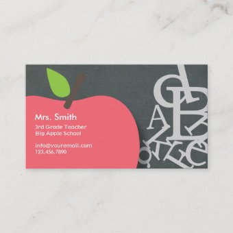School Teacher Apple & Letters Chalkboard Business Card | Zazzle