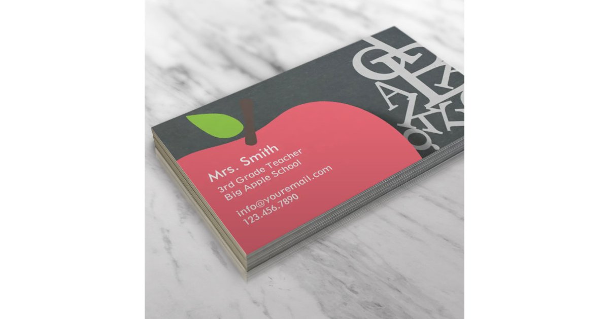 School Teacher Apple & Letters Chalkboard Business Card | Zazzle