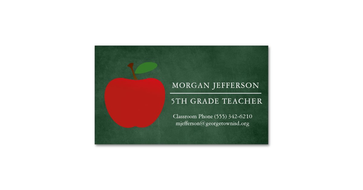 School Teacher Chalkboard Cute Red Apple Business Card Magnet | Zazzle
