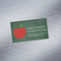School Teacher Chalkboard Cute Red Apple Business Card Magnet | Zazzle