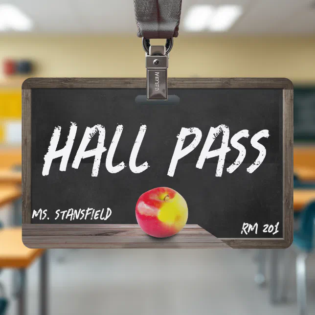 School Teacher Chalkboard Student Hall Pass Badge | Zazzle