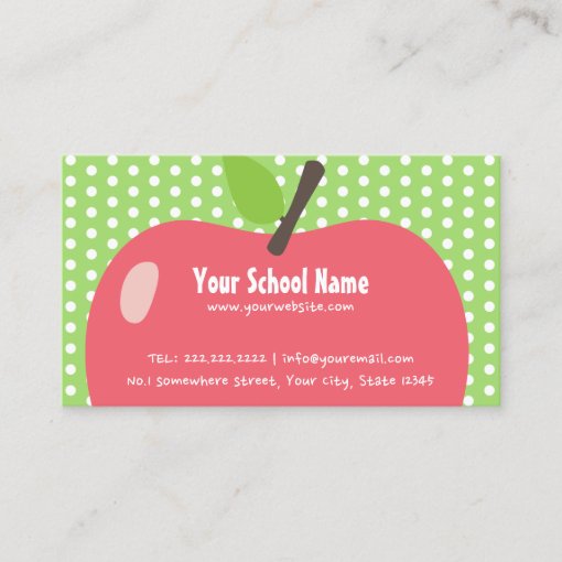 School Teacher Childcare Cute Apple Business Card | Zazzle