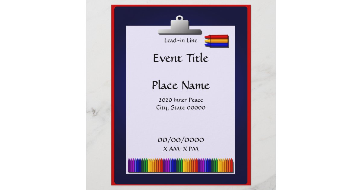School Teacher Crayon Design Event Flyer | Zazzle