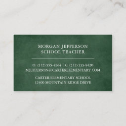 School Teacher Green Chalkboard Modern Business Card | Zazzle