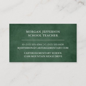 School Teacher Green Chalkboard Modern Business Card | Zazzle