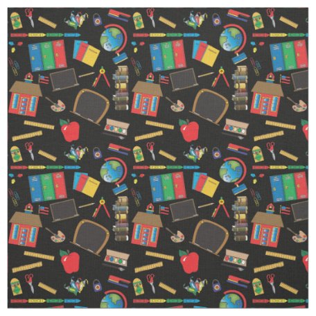 Watercolor Back to School Elements Theme Pattern Fabric | Zazzle.com