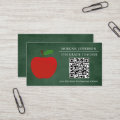 School Teacher Red Apple Chalkboard QR Code Business Card | Zazzle