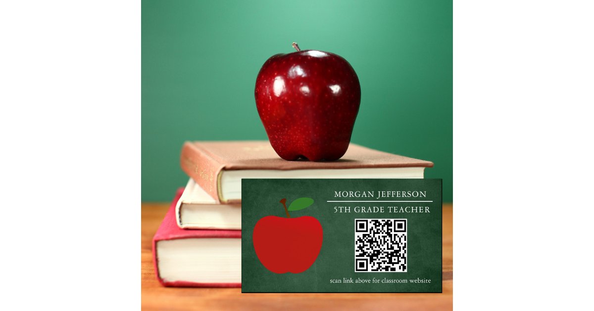School Teacher Red Apple Chalkboard QR Code Business Card Magnet | Zazzle