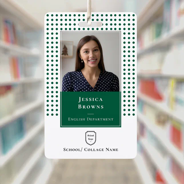 School Teacher/ Student Dark Green Photo Logo QR Badge | Zazzle