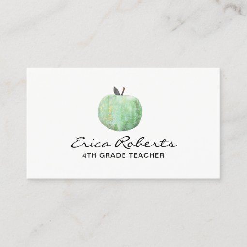 School Teacher Stylish Green Apple Business Card | Zazzle
