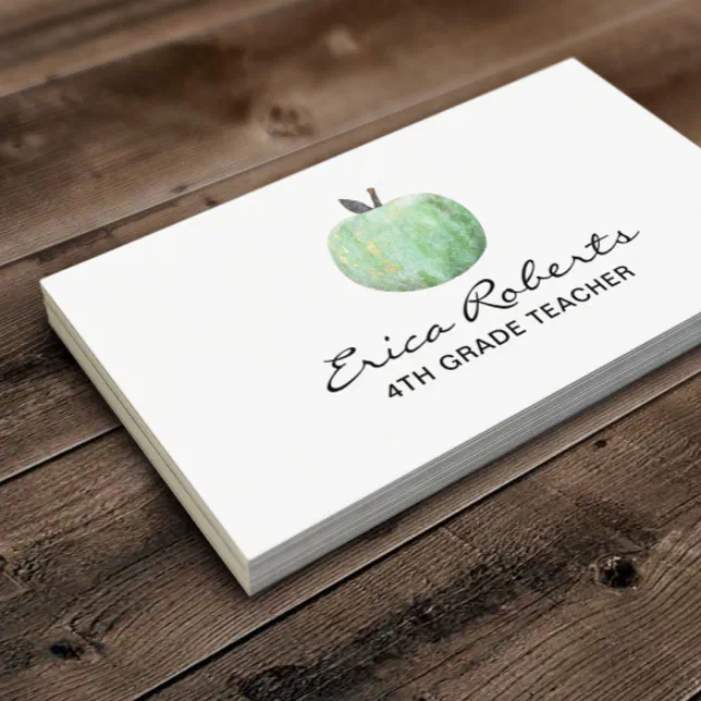 School Teacher Stylish Green Apple Business Card | Zazzle