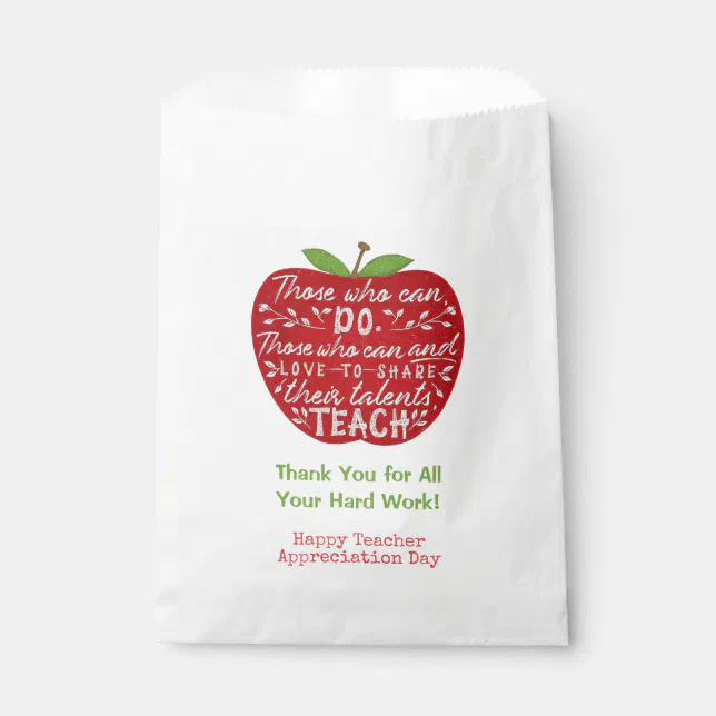 School Teacher Thank You | Apple Teaching Quote Favor Bag | Zazzle