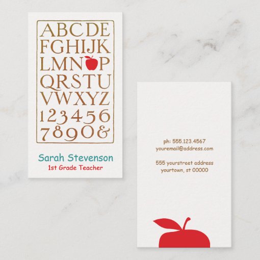 School Teacher Vintage Alphabet Business Card | Zazzle