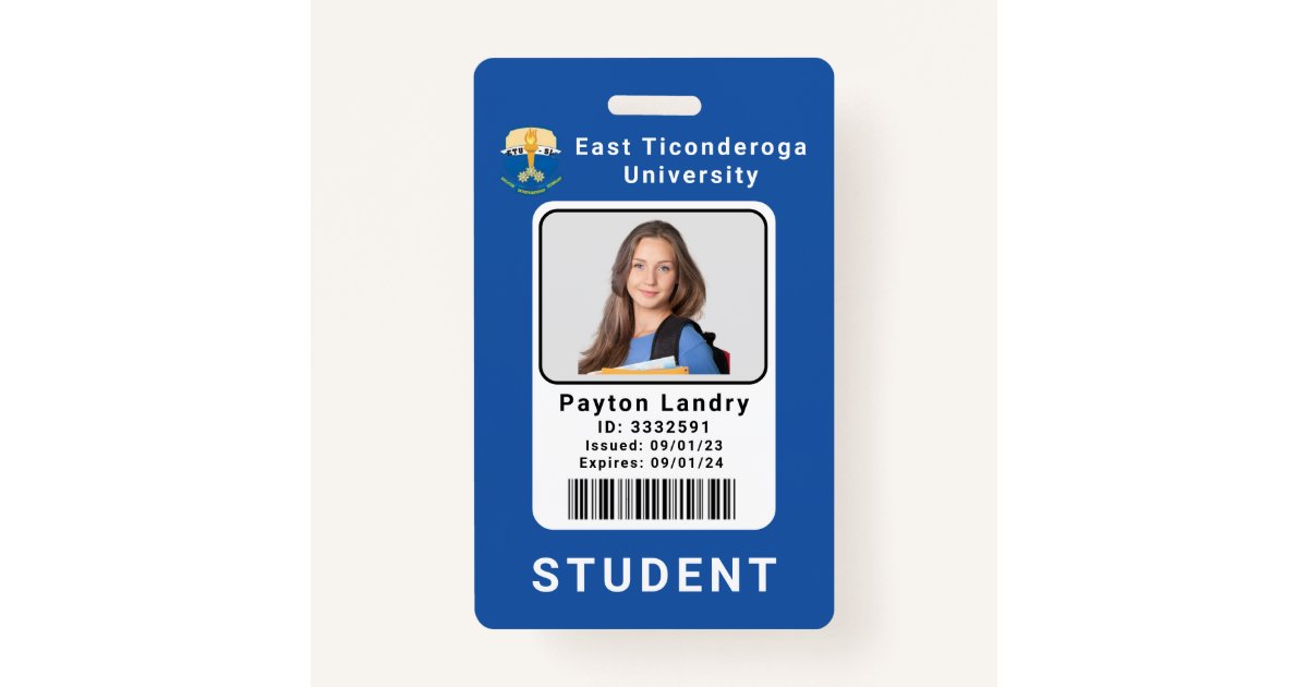 School University Student ID Badge Template Blue | Zazzle