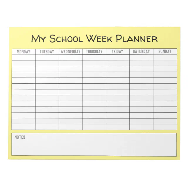 School Week Planning Chart Notepad | Zazzle