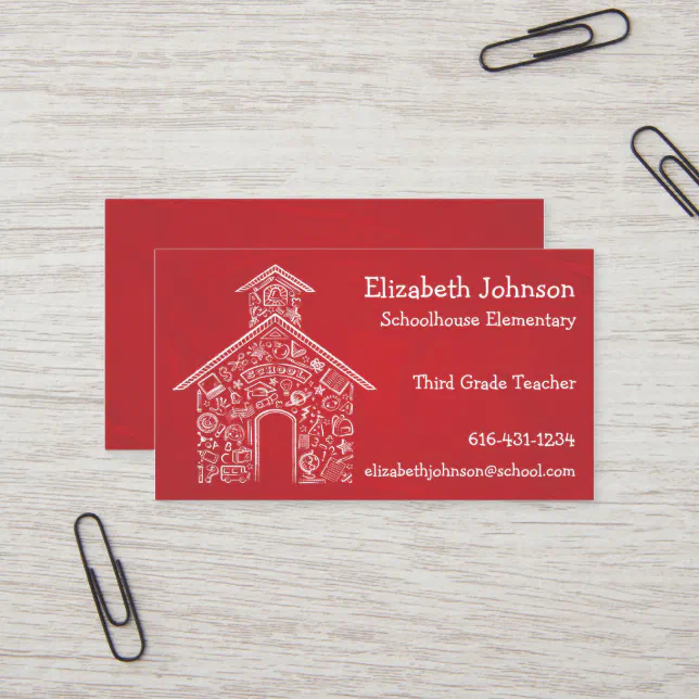 Schoolhouse Teachers Business Card RED | Zazzle