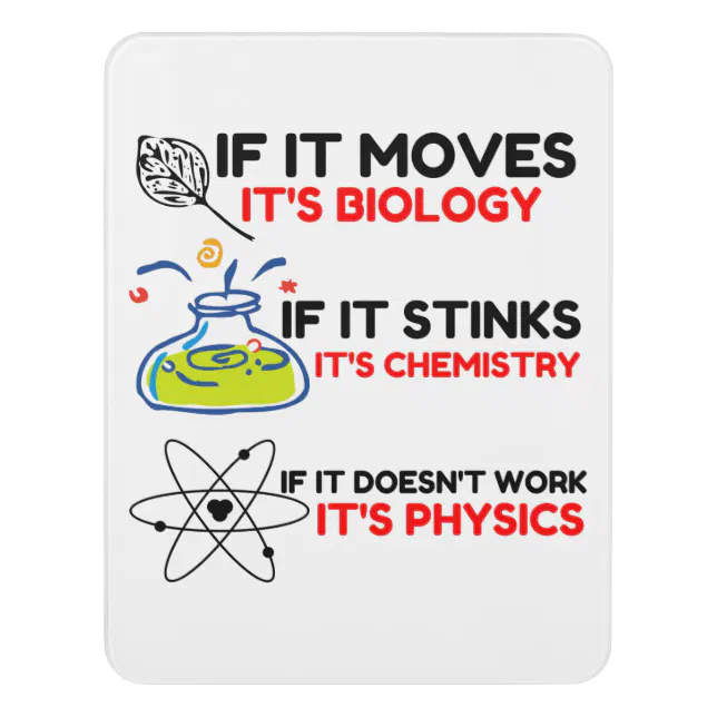 Science BIOLOGY CHEMISTRY PHYSICS Door Sign | Zazzle